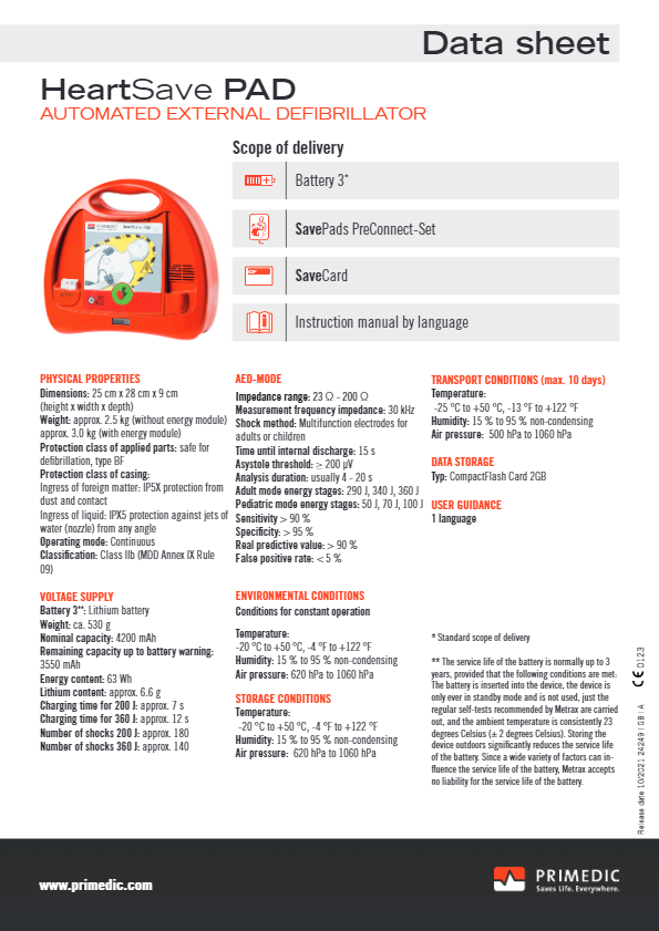 Hoja de Datos | HeartSave PAD | Meyko